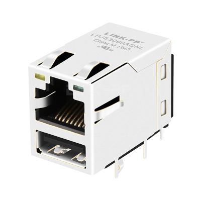 China LPJE3060AGNL Yellow/Green LED Tab Up Single USB RJ45 Connector Without Integrated Magnetics for sale