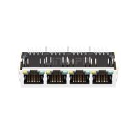 China Amphenol SS-748804SC5-BB-PG4-BZ Compatible LINK-PP LPJE104AENL Tab Down Green/Yellow LED 1X4 Port RJ45 Modular without Integrated Magnetics for sale