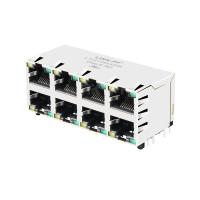 China Amphenol RJSNE-5381-08 Compatible LINK-PP LPJE108XAGNL Tab Up Yellow/Green LED 2X4 Port Ethernet Jack RJ45 without Integrated Magnetics for sale