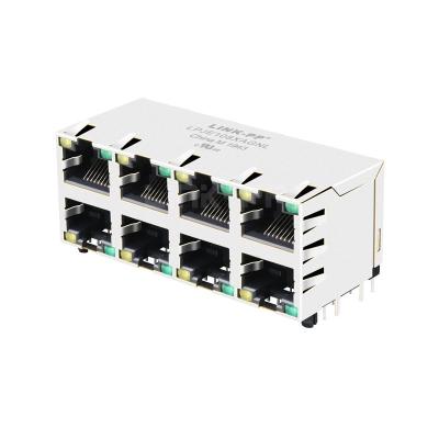 China LPJE108XAGNL Tab Up Yellow/Green LED 2X4 Port RJ45 Jack Connector without Integrated Magnetics for sale