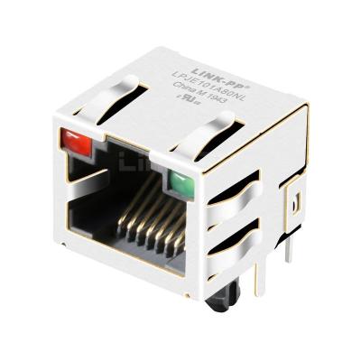 China Amphenol RJHSE-5387-02 Compatible LINK-PP LPJE101A80NL Tab Up Red/Green LED 1X1 Port Connector Lan RJ45 without Integrated Magnetics for sale