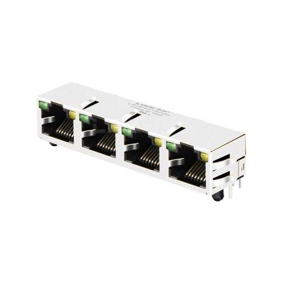 China X Multiple XRJM-S-04-8-8-X-F2 Compatible LINK-PP LPJE401AHNL Tab Up Green/Yellow LED 1X4 Port Lan Ethernet RJ45 without Integrated Magnetics for sale