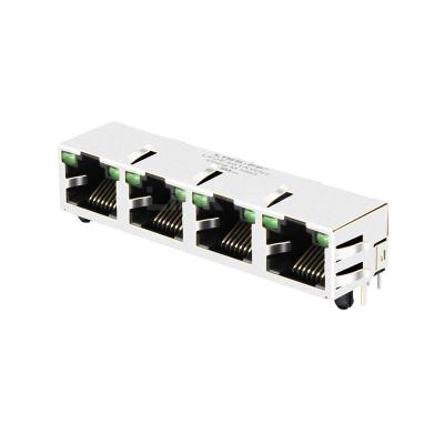 China LPJE401AWNL 1X4 Port Side Entry Pcb Shielded RJ45 Modular Jack without Integrated Magnetics Tab Up Green/Green LED for sale