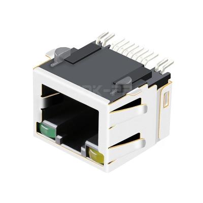 China LPJES101XNGNL Tab Up Yellow/Green Led 1X1 Port Right Angle Conector RJ45 Modular Jack for sale