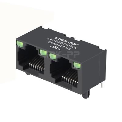 China LPJE201NWNL RJ45 1X2 Modular Jack without Integrated Magnetics Tab UP Green/Green LED for sale
