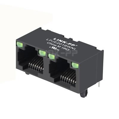 China LPJE201BWNL Tab UP Green/Green LED 1X2 Port RJ45 Modular Jack without Integrated Magnetics for sale