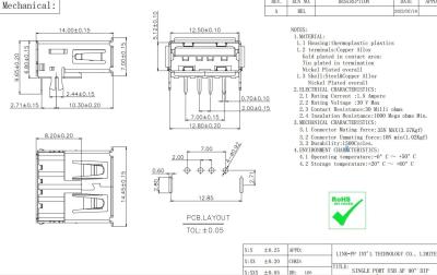 China LINK-PP LPUSB1121 Single Port Usb AF 90° DIP for sale