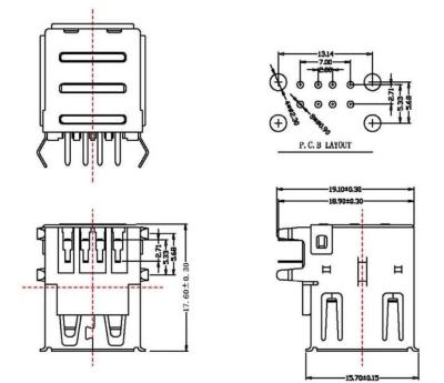China LPUSB2201 Double-deck USB AF 90 Degree DIP for sale