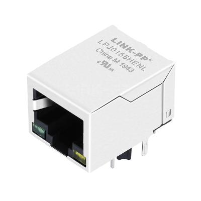 China LPJ0155HENL 10/100 Base-T RJ45 MagJack PoE With Rectifier Bridge Green/Yellow LED Tab Down for sale