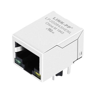 China LPJG0843HENL 100/1000 Base-T Ethernet RJ45 Magnetic Jack Single Port Tab Down Green/Yellow Led for sale