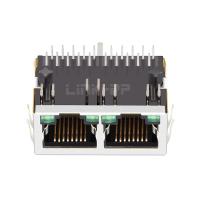 China LPJG26805AFNL RJ45 1x2 MagJacks 100/1000 Base-T Tab Down Green/Green Leds for sale