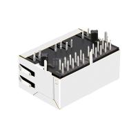China LPJG26805AFNL RJ45 1x2 MagJacks 100/1000 Base-T Tab Down Green/Green Leds for sale