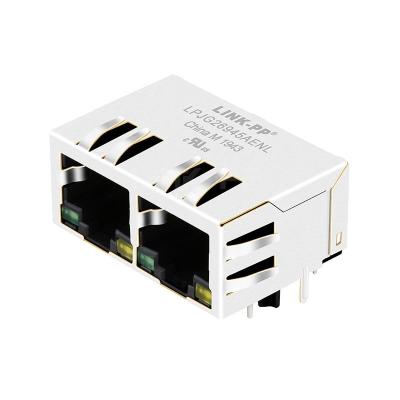 China LPJG26945AENL 1x2 Port RJ45 Ethernet MagJack 1000 Base-T Tab Down Green/Yellow LED for sale