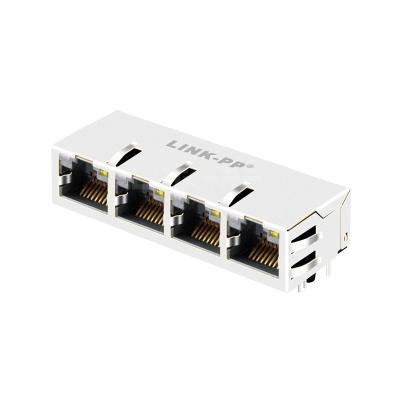 China Belfuse 0826-1X4T-GH-F Compatible LPJK46051AONL 1000 Base-T 1x4 Port RJ45 PoE+ Mag Jacks Tab Up Orange&Green/Yellow Led for sale