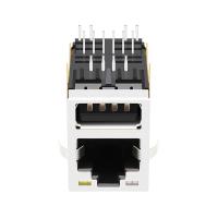 China Belfuse 0821-1X1T-43-F Compatible LPJU3936AONL 1000 Base-T RJ45 jack with Single USB Orange&Green/Yellow Leds for sale