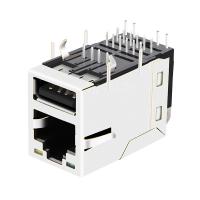 China LPJU3836AHNL RJ45 Magjack with Single USB 1000 Base-T Tab Up Green/Yellow Leds for sale
