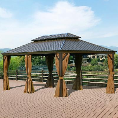 China Outdoor Hardtop Gazebo  Galvanized Steel Double Roof With Curtains for sale