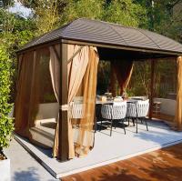 China Aluminum Frame Galvanized Steel Double Roof HardTop Gazebos With Curtains for sale