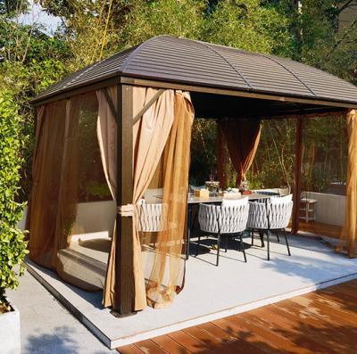 China Aluminum Frame Galvanized Steel Double Roof HardTop Gazebos With Curtains for sale