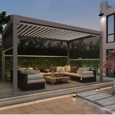 China Customizable Aluminum Gazebo and Arbor Garden Adjustable Outdoor Shutters Roof Waterproof Electric Gazebo for sale