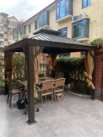 China Aluminum Hardtop Gazebo, Pergola With Mesh Netting, Backyard, Garden, Black for sale