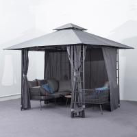 China 10x12 Patio Garden Metal Hardtop Roof Solid Wood Gazebo with Mosquito Netting for sale