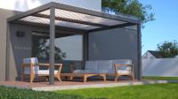 China Retractable Roof Composite Wood Pergola Aerospace-Grade 6061 Aluminum Frame And Galvanized Steel Roof For Outdoor Living for sale