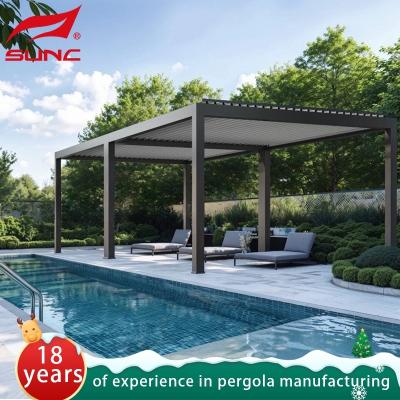 China Bioclimatic Pergola with 6063-T5 Aluminum Alloy Waterproof Motorized Louver Roof for Outdoor Shade for sale
