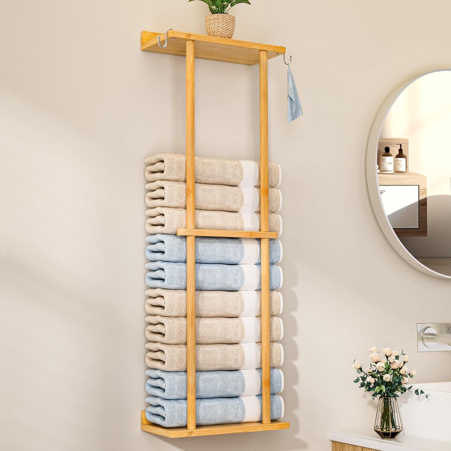 bamboo Wall towel roll storage rack