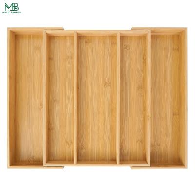 China Bamboo Expandable Compartment Drawer Storage Box for sale