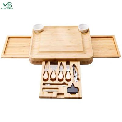 China Bamboo Cheese Board With Slide Out knife Drawer for sale