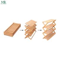 China Bamboo Wood Foldable Free Installation 4 Tier Shoe Storage Shelf for sale