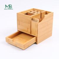 China Bamboo Multifunctional Pen Holder With Drawer And Tape Cutter for sale