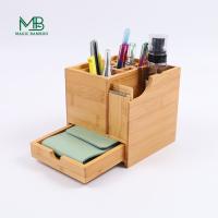 China Bamboo Multifunctional Pen Holder With Drawer And Tape Cutter for sale