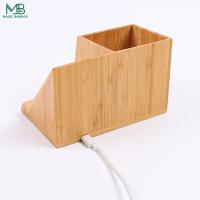 China Bamboo Mobile Phone Wireless Charger With Pen Holder Simple for sale