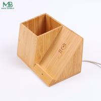 China Bamboo Mobile Phone Wireless Charger With Pen Holder Simple for sale