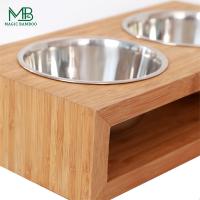 China Bamboo Pet Feeder With Double Position Steel Bowls Rectangle for sale