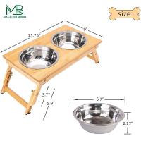 China Bamboo Foldable Pet Feeder Non-Slip Two Bowls for sale