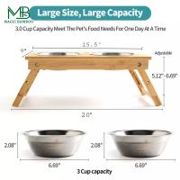 China Bamboo Foldable Pet Feeder Non-Slip Two Bowls for sale