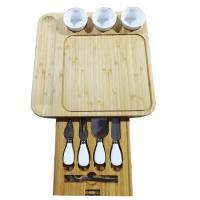 China Bamboo Cheese Board and Knife Set Eco-friendly Charcuterie Board with 3 Ceramic Bowls for sale