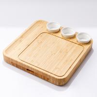 China Bamboo Cheese Board and Knife Set Eco-friendly Charcuterie Board with 3 Ceramic Bowls for sale