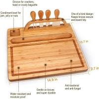 China Bamboo Cheese Board Set with Cutlery Drawer Rectangle Bamboo Plate and Cheese Knife Set for sale