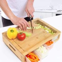 China Bamboo Cutting Board with 4 Drawer Organizer Trays Space-Saving Kitchen Essential for sale