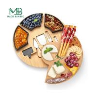 China CE Approved Bamboo Cheese Board Plate Charcuterie Platter with Utensils Set Knife Set for sale
