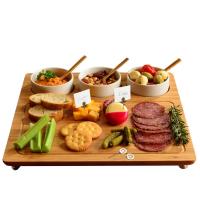 China Eco-friendly Bamboo Cheese Board Includes 3 Ceramic Bowls Spoons and Cheese Markers for sale