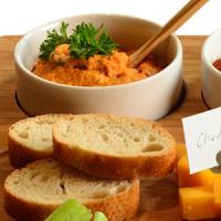 China Eco-friendly Bamboo Cheese Board Includes 3 Ceramic Bowls Spoons and Cheese Markers for sale