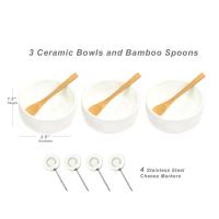 China Eco-friendly Bamboo Cheese Board Includes 3 Ceramic Bowls Spoons and Cheese Markers for sale