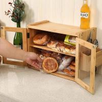 China Direct 2 Tier Wall Mounted Bamboo Bread Box with Clear Window and Silverware Holder for sale