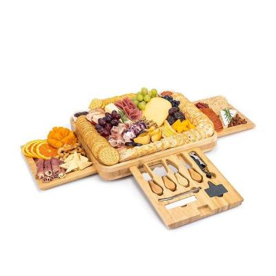 China Customized Logo Acceptable Bamboo Charcuterie Cheese Board With Hidden Knife Set 39x33x5cm for sale