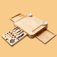 China Customized Logo Acceptable Bamboo Charcuterie Cheese Board With Hidden Knife Set 39x33x5cm for sale